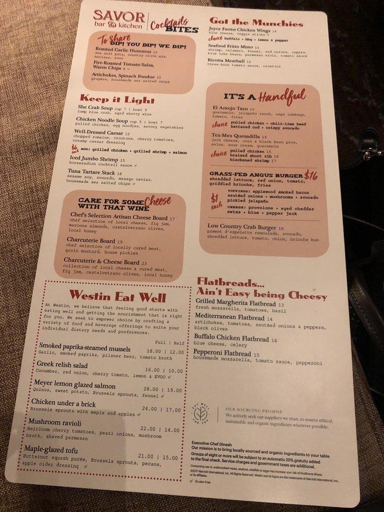 Menu at Savor Bar & Kitchen, Atlanta