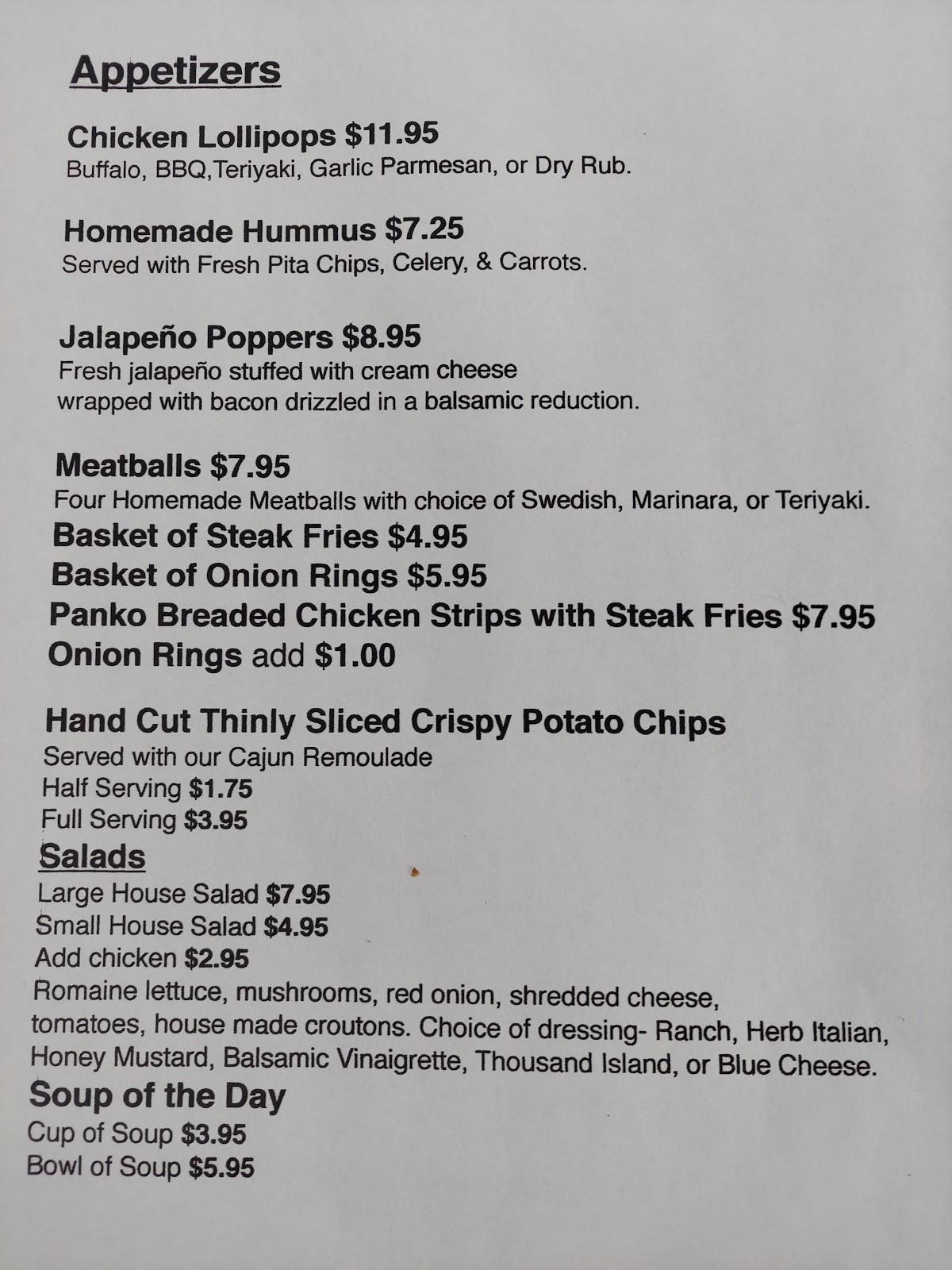 Menu at The Mine Shaft restaurant, Nederland