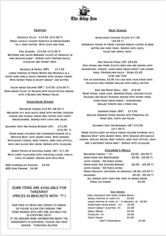 Menu at The Ship Inn, Stonehaven pub & bar, Stonehaven