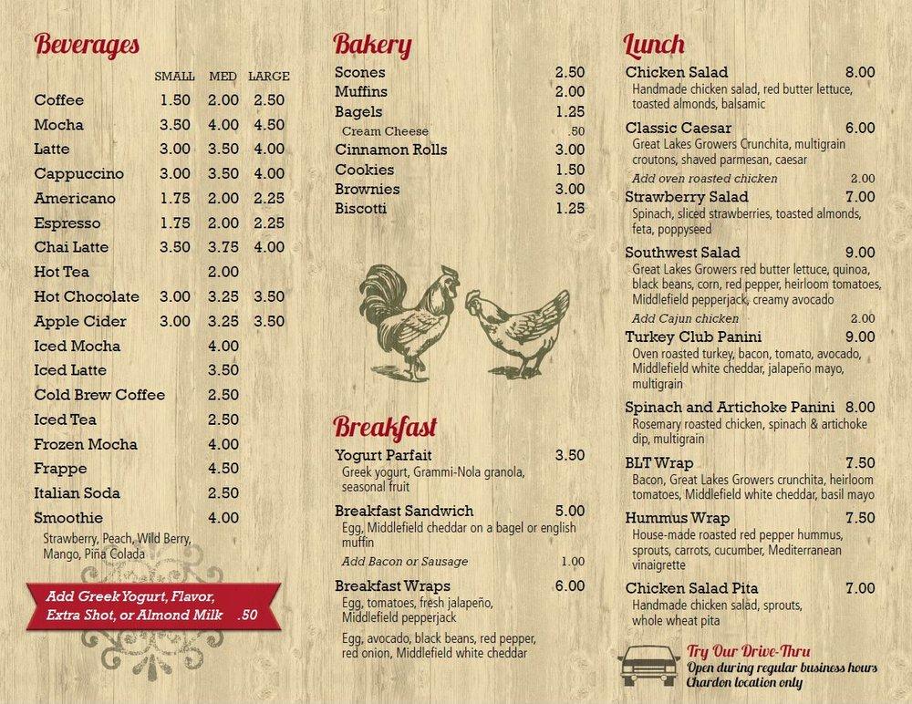 Menu at Chardon Buckeye Chocolate Café cafe, Chardon