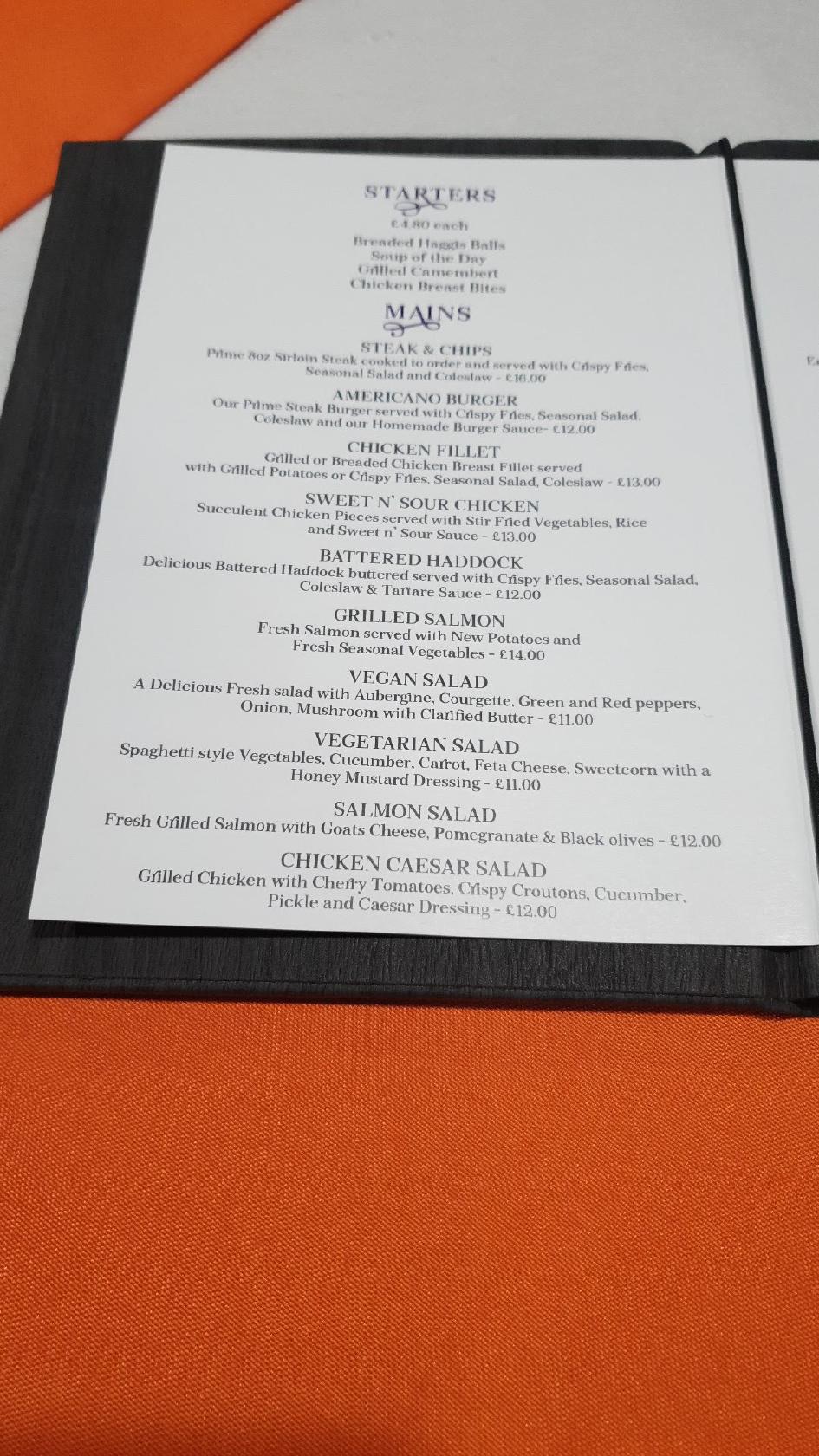 Menu at Bennett's Bistro restaurant, Aberdeen