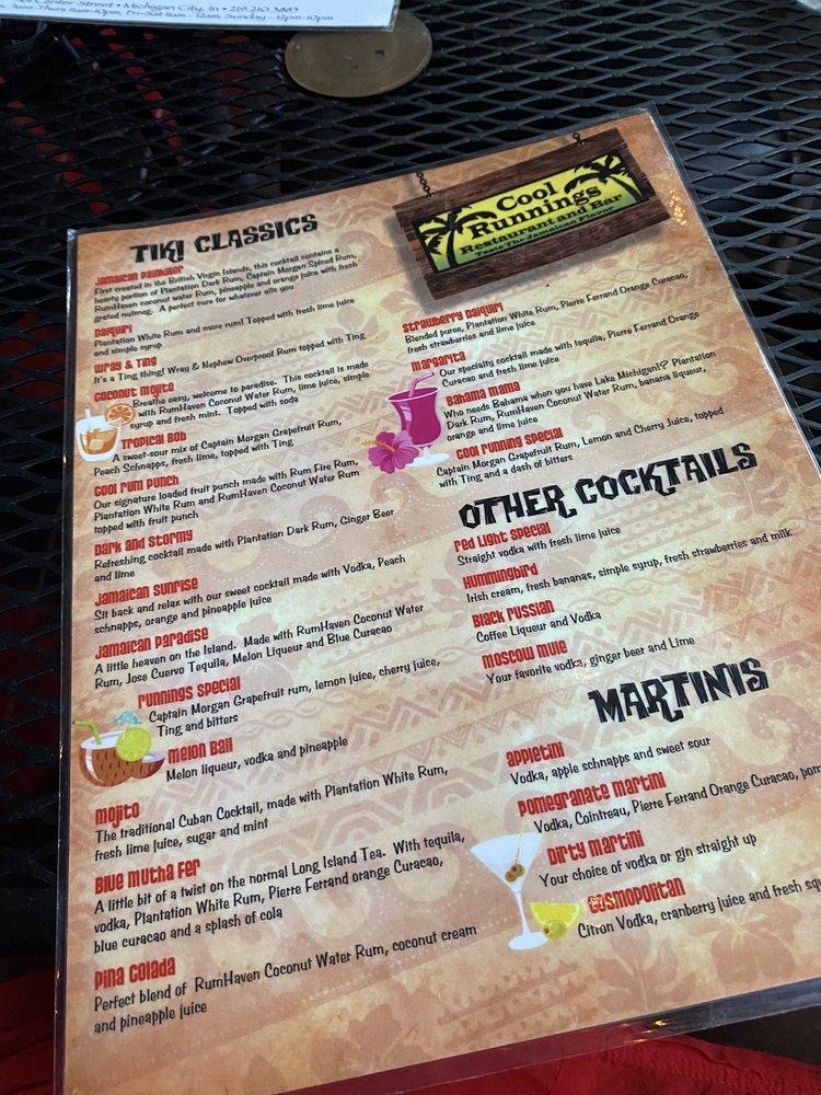 Menu at Cool Runnings Restaurant & Bar, Michigan City, 501 Center St