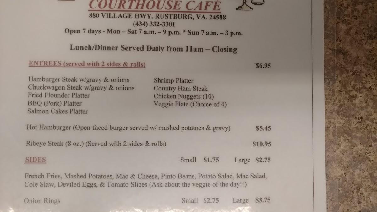 Menu at Courthouse Cafe, Rustburg