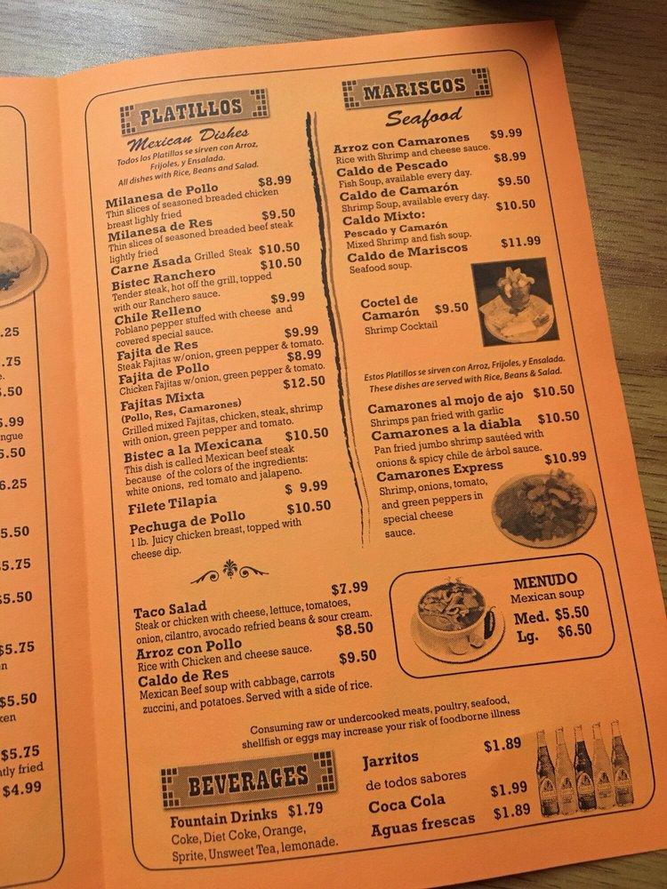 Menu at EL Taco Express restaurant, Marion