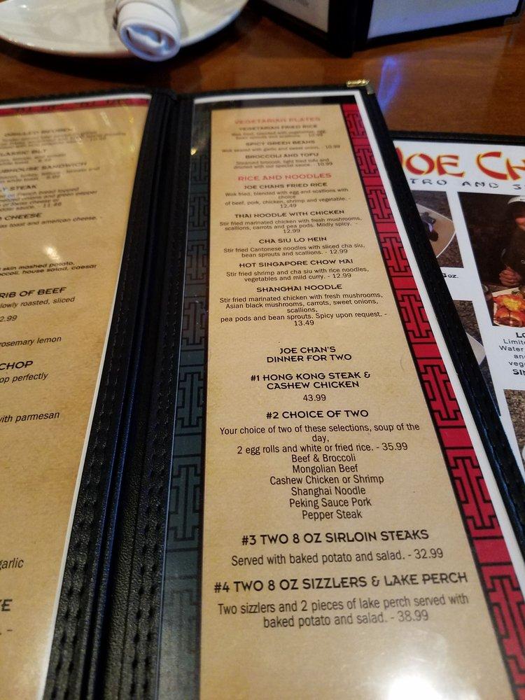 Menu at Joe Chan's Bistro steakhouse, Muskegon