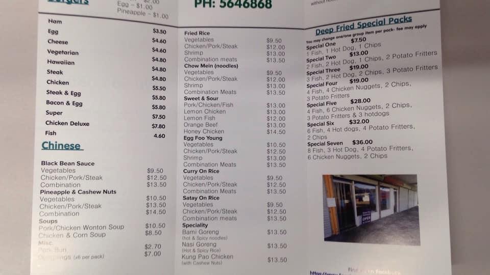 Menu at Ocean Star Takeaways restaurant, Lower Hutt