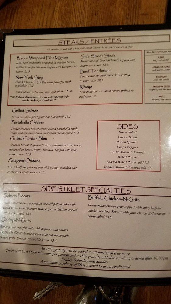 Menu at Side Street Grill pub & bar, Memphis