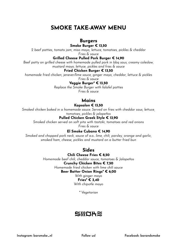 Menu at Smoke, Groningen