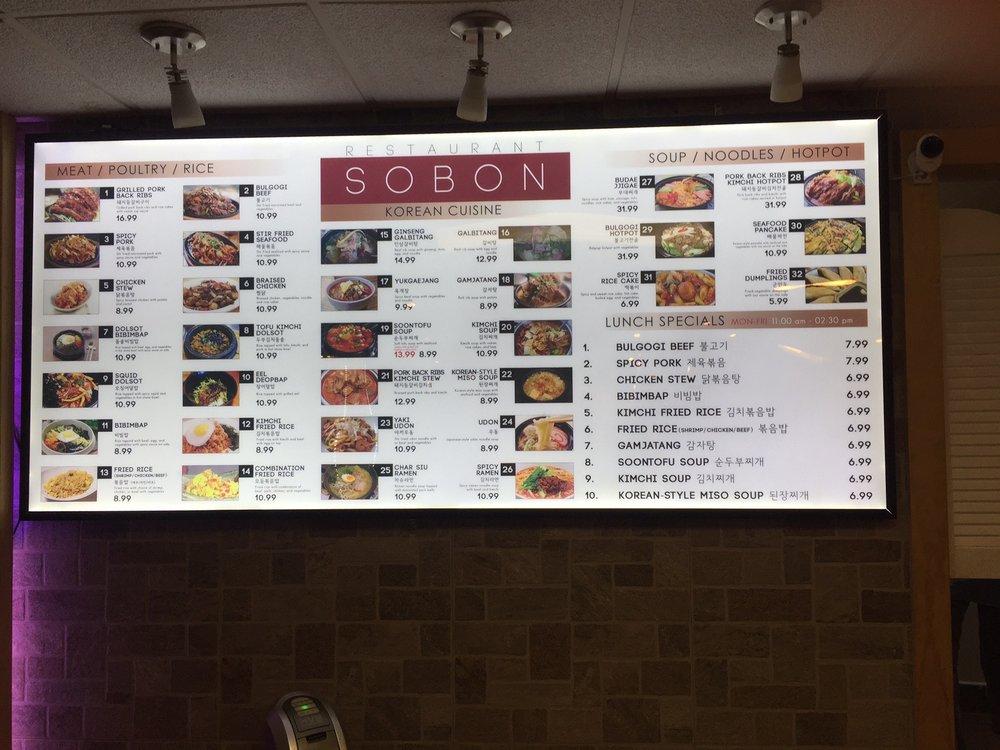 Menu at Sobon restaurant, Bloomington