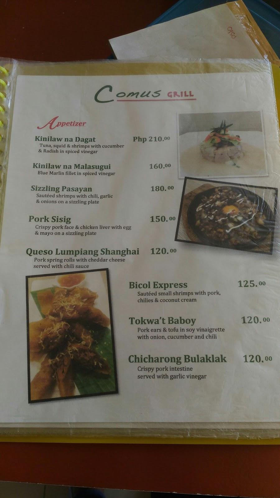 Carta del restaurante Comus Grill Modern Filipino Cuisine, Dávao