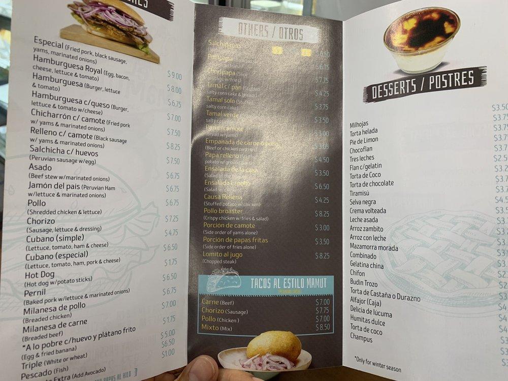 Carta del restaurante El Mamut, Passaic, 91 Broadway