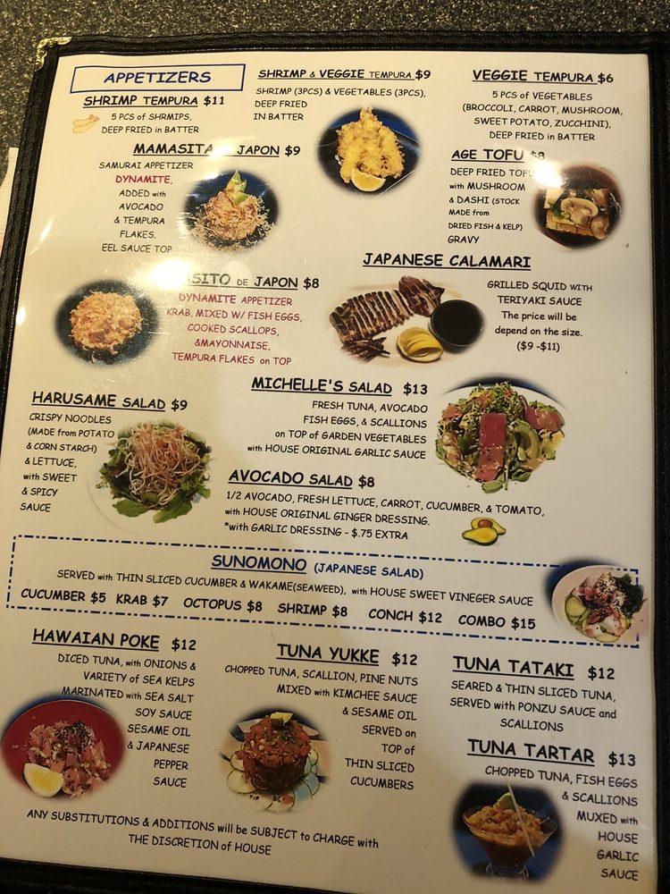 Menu at Koume Japan restaurant, Plantation