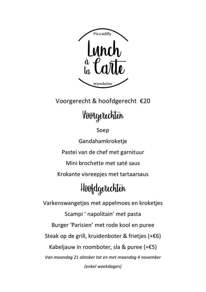Menu at Restaurant Piccadilly, De Haan, Leopold II-laan 2