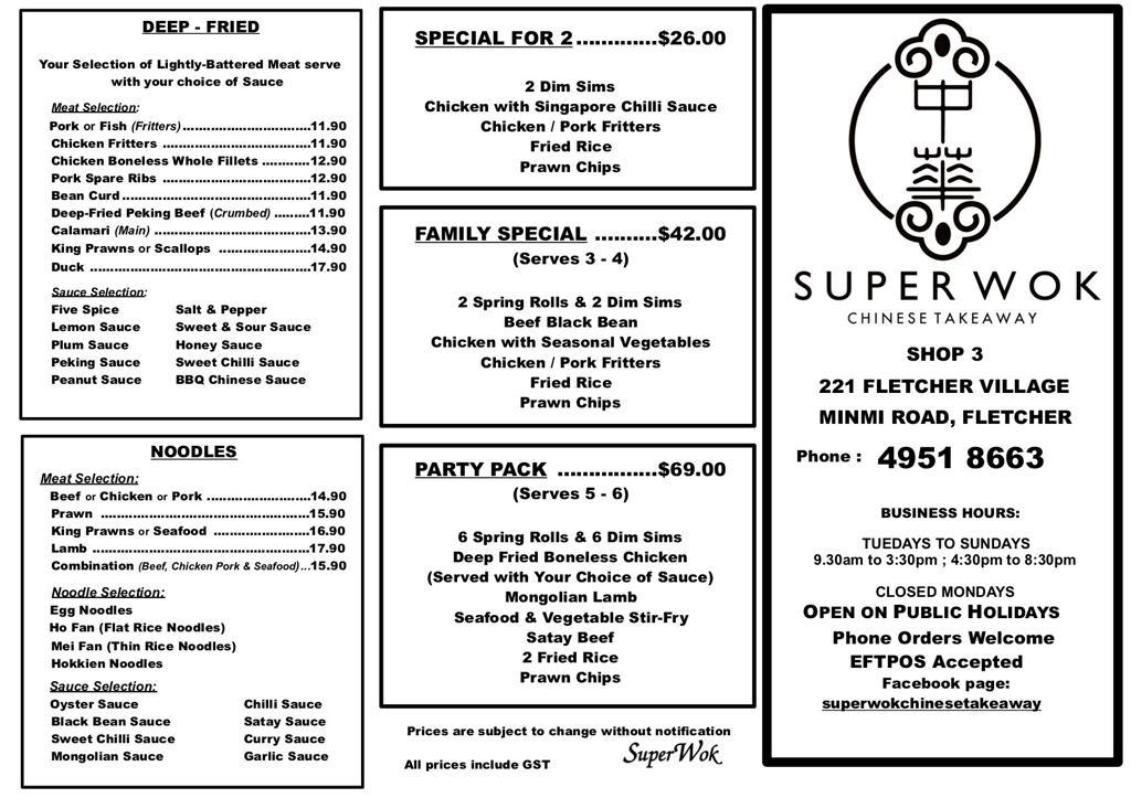 Menu at Super Wok Chinese Takeaway, Fletcher