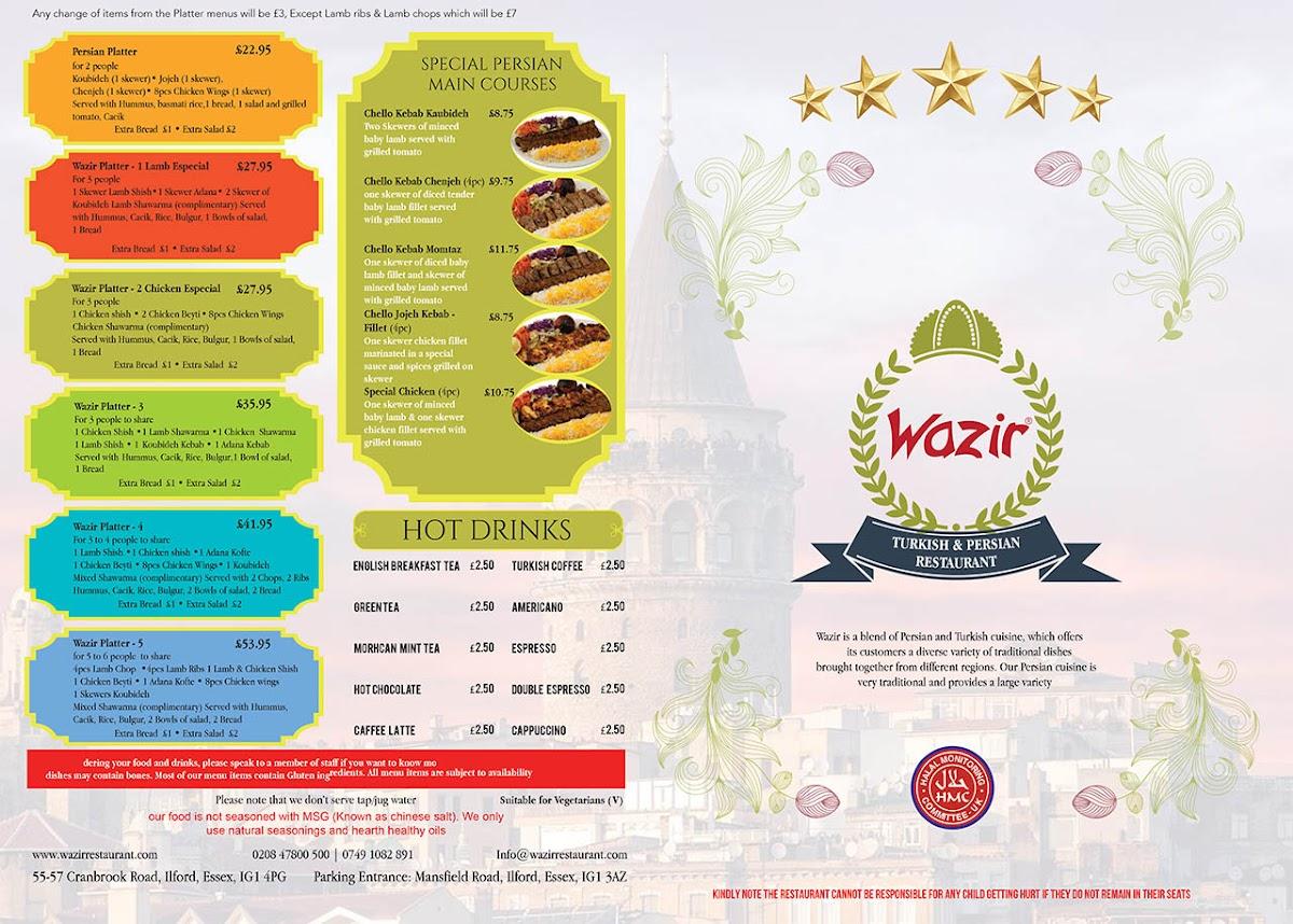 Menu at Wazir Restaurant, Ilford