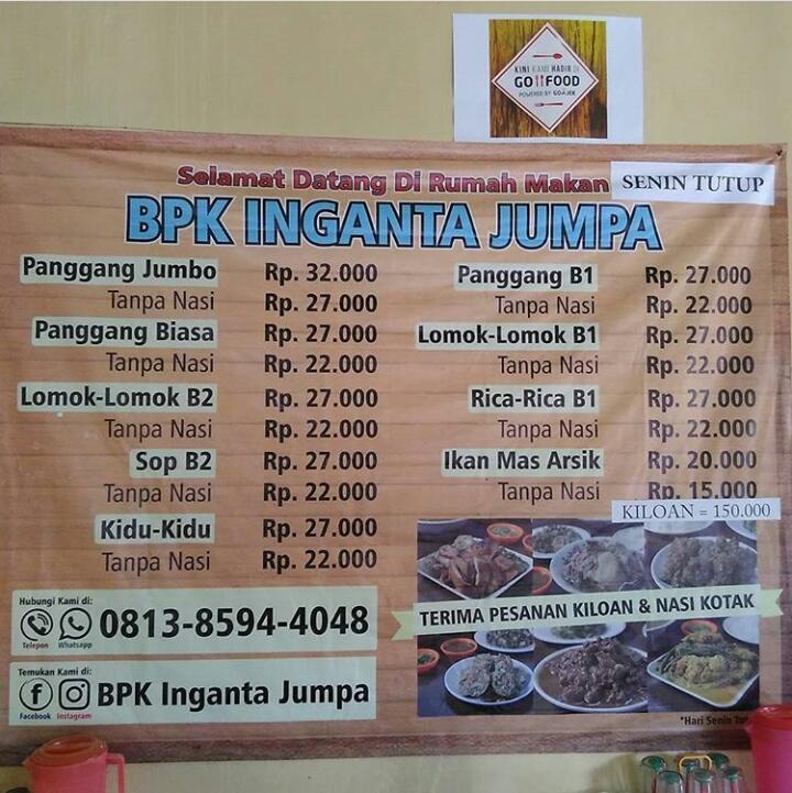Menu at BPK. Inganta Jumpa restaurant, Bandung