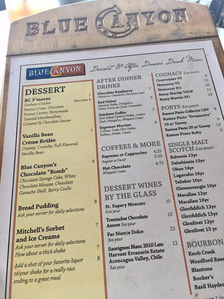 Menu at Blue Canyon Kitchen & Tavern restaurant, Twinsburg
