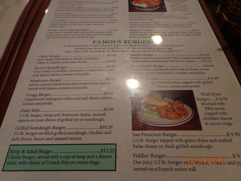 Menu at Fiddler's Restaurant, San Fernando