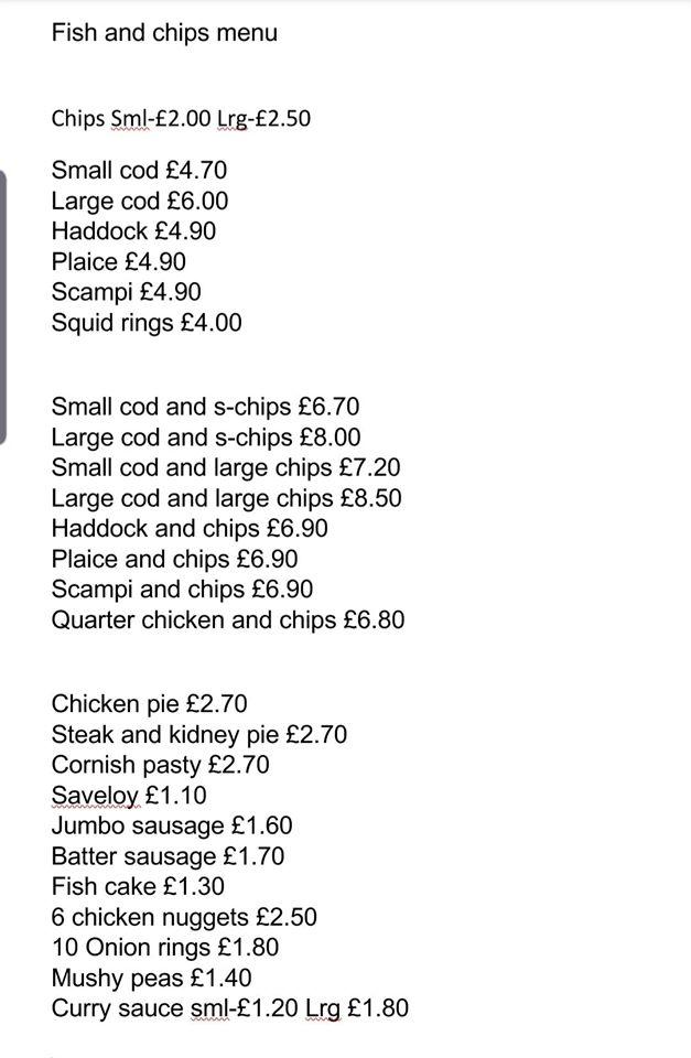 Menu at Ho's Fish Bar and Chinese Takeaway, Fleet