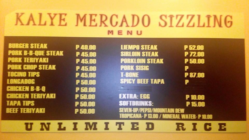 Menu at Kalye Mercado Sizzling restaurant, Santa Maria