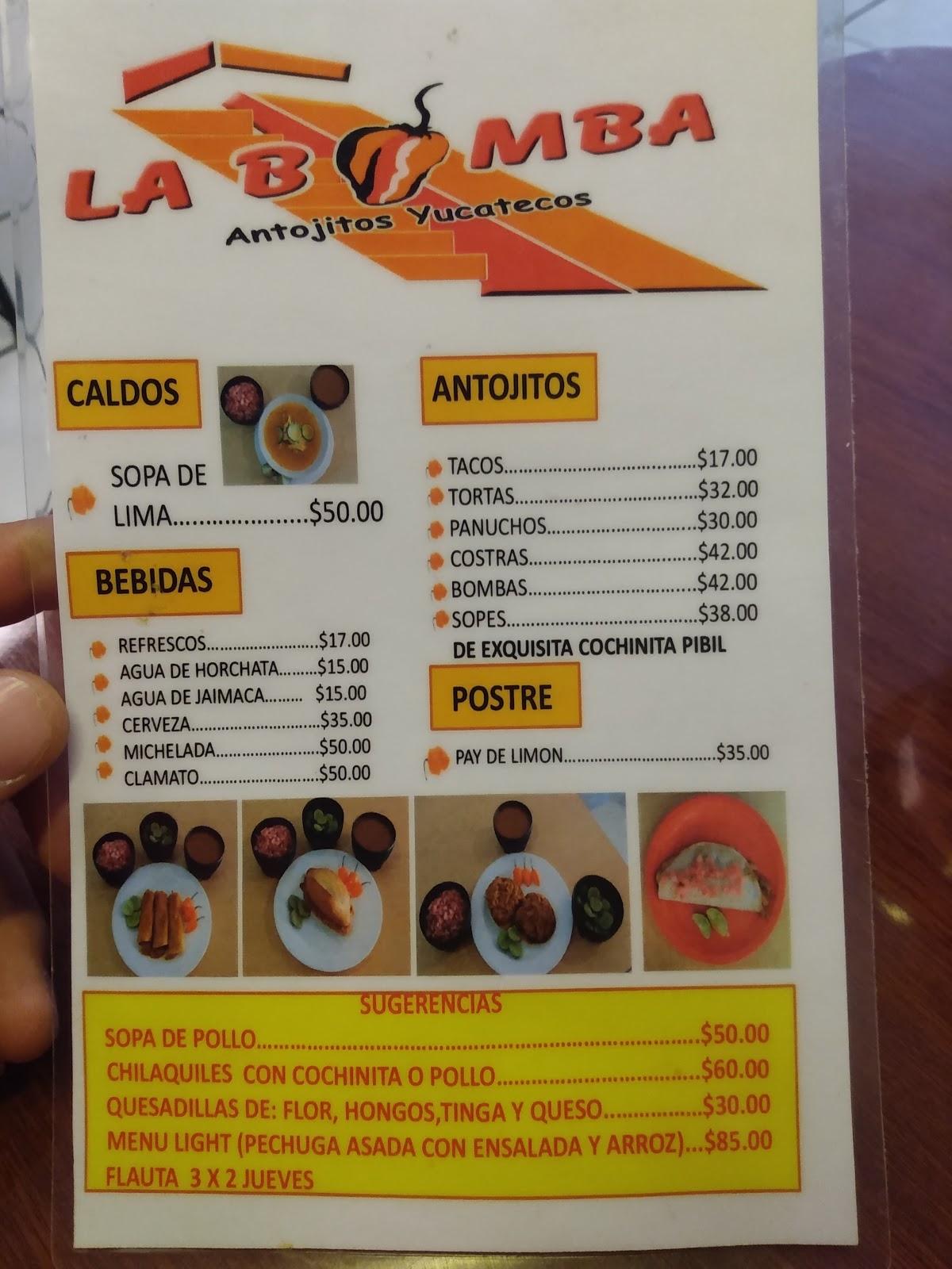 Carta del restaurante La Bomba, Ciudad del México, Campos Elíseos 414 ...