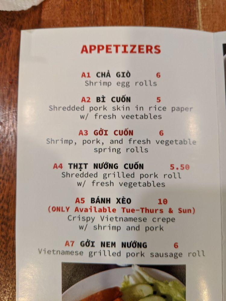 Menu at OMG Pho restaurant, Shorewood
