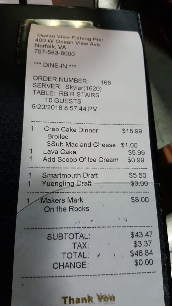 Menu at Ocean View Fishing Pier Restaurant, Norfolk, 400 W Ocean View Ave