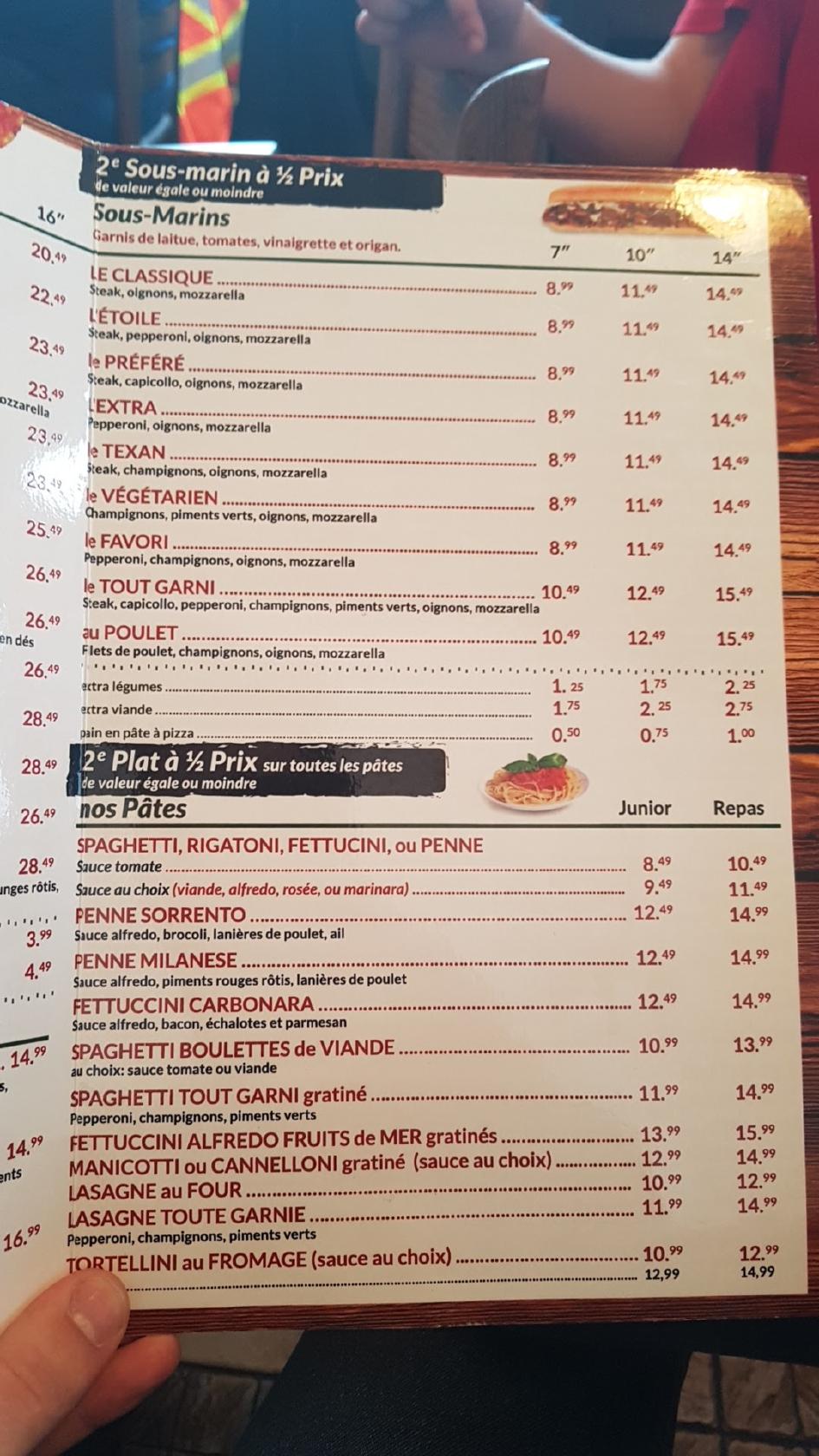 Menu au Restaurant Pizzarella, Montréal-Est