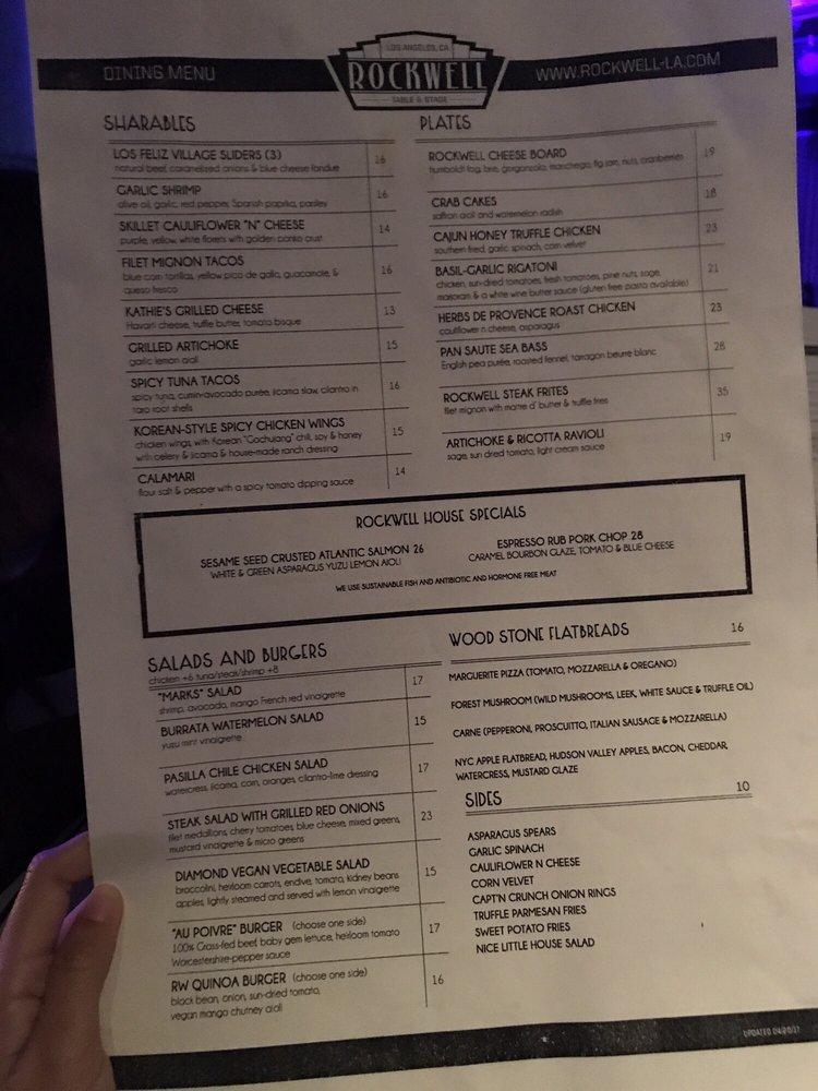 Menu at Rockwell Table & Stage pub & bar, Los Angeles
