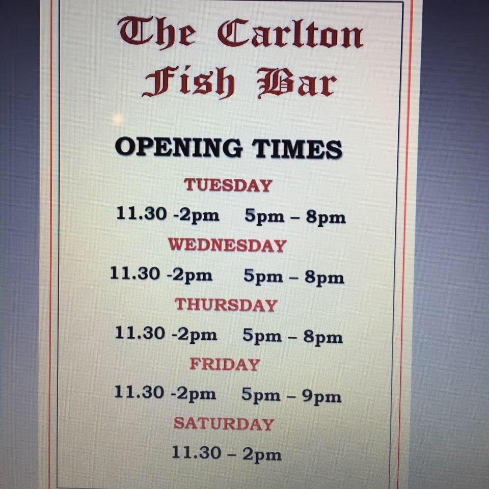 Menu at The Carlton Fish Bar, Worksop