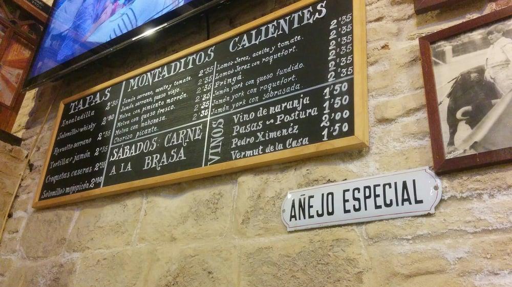 Menu at Bar El Comercio, Seville