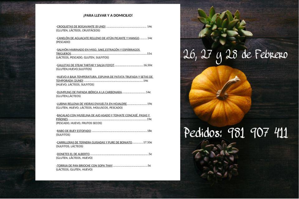 Carta del restaurante El De Alberto, La Coruña, C/ Ángel Rebollo