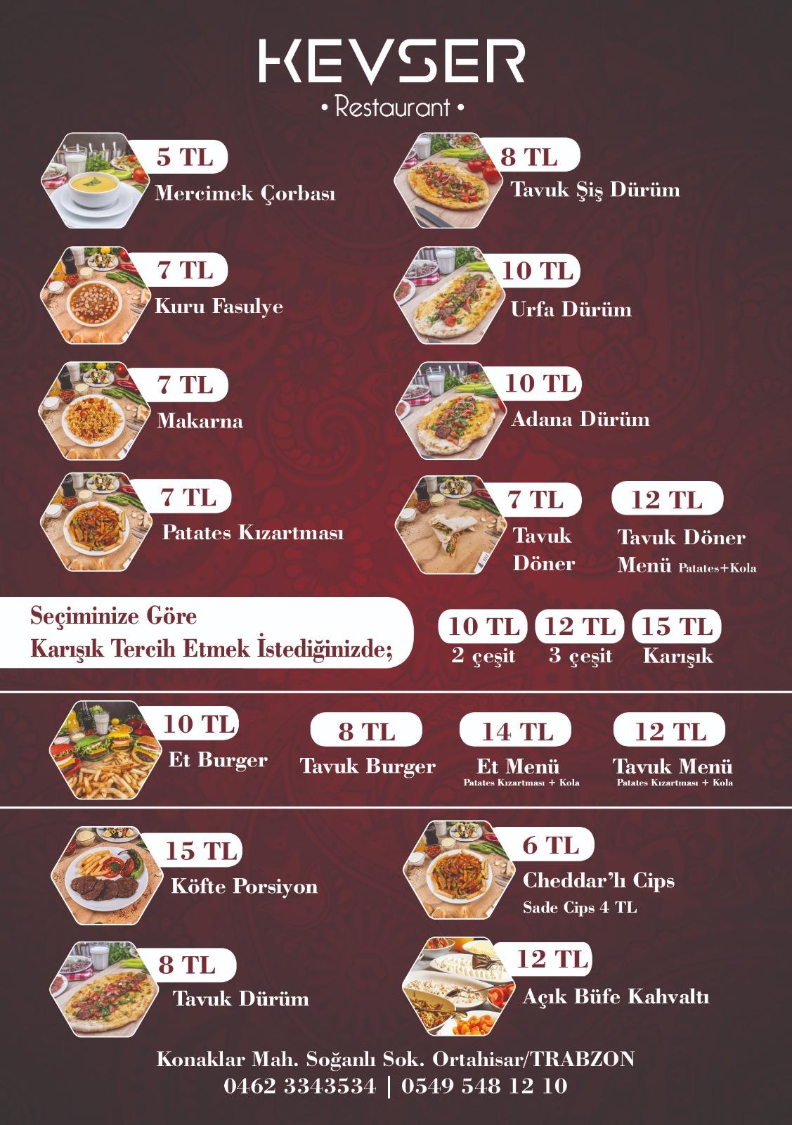 Menu at Kevser restorant, Trabzon