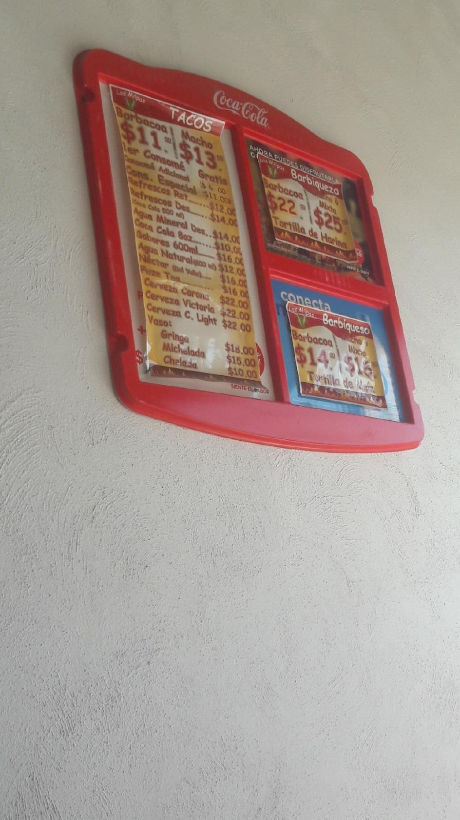 Menu at Las Milpas restaurant, Jesús María