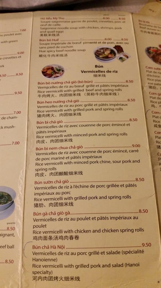 Menu at Pho Bida Viet Nam restaurant, Paris