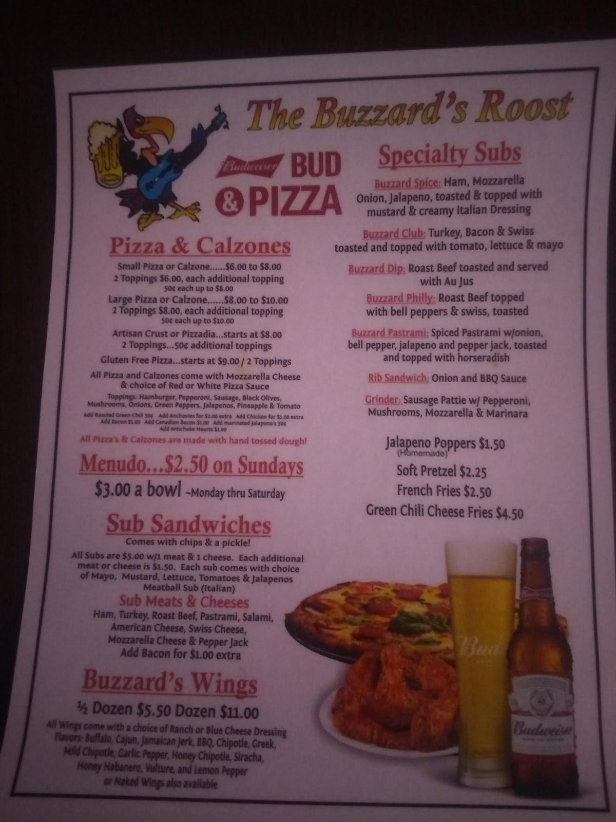 Menu at The Buzzards Roost pub & bar, Lamar