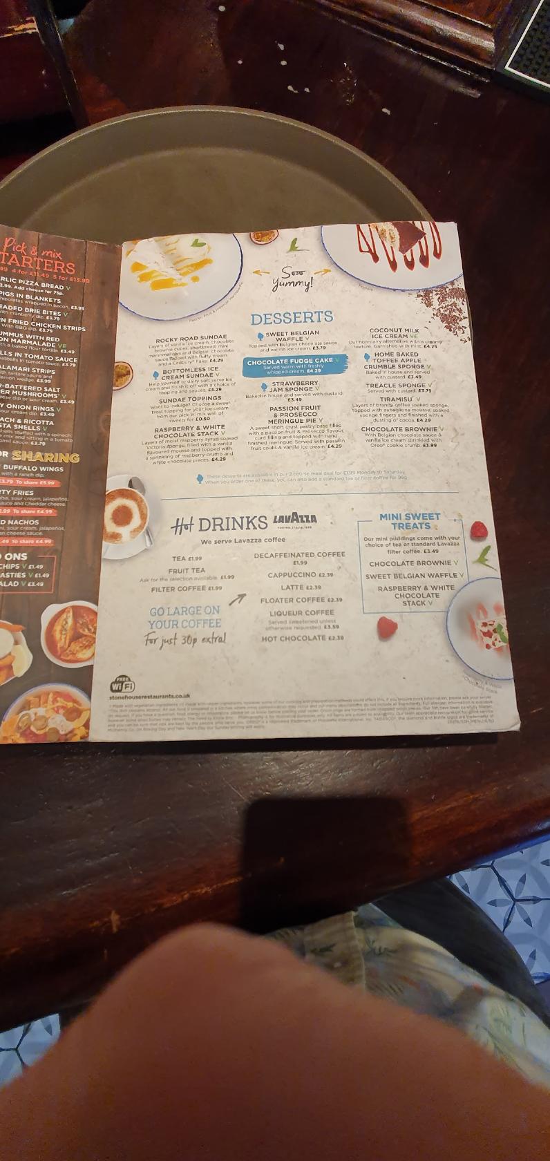 Carta del pub y bar The Beach Arms Stonehouse, Basingstoke