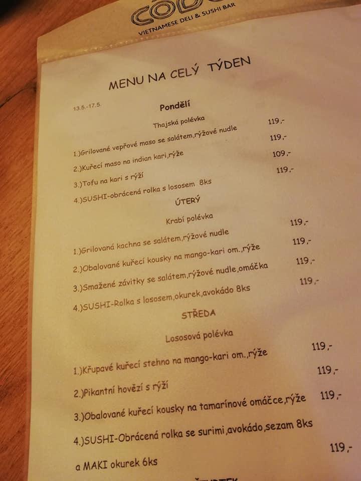 Carta del restaurante CÔDÔ Masarykova 11 Olomouc, Olomouc