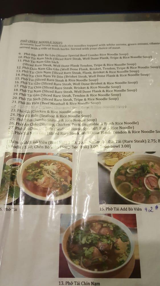 Menu at Phở 77 restaurant, San Bernardino