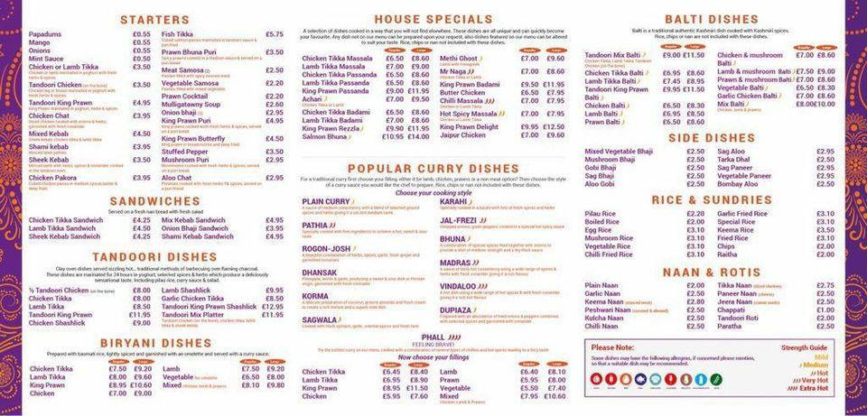 Menu at Taste Of India fast food, Wrexham