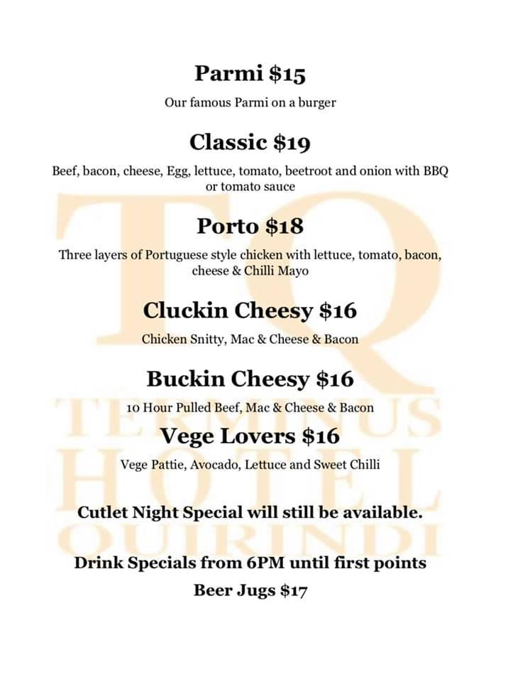 Menu at Terminus Hotel pub & bar, Quirindi