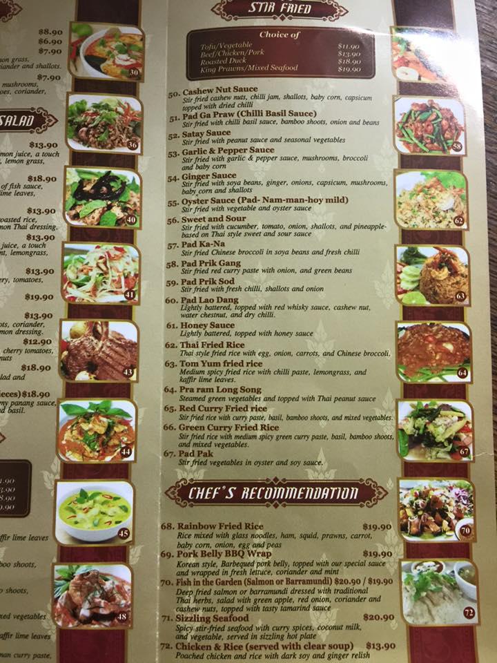 Menu at Thai Central in oak flats restaurant, Oak Flats