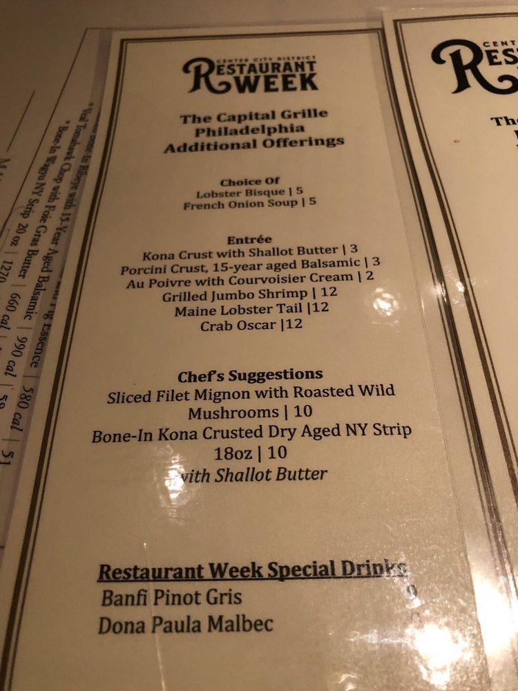 Menu at The Capital Grille pub & bar, Philadelphia