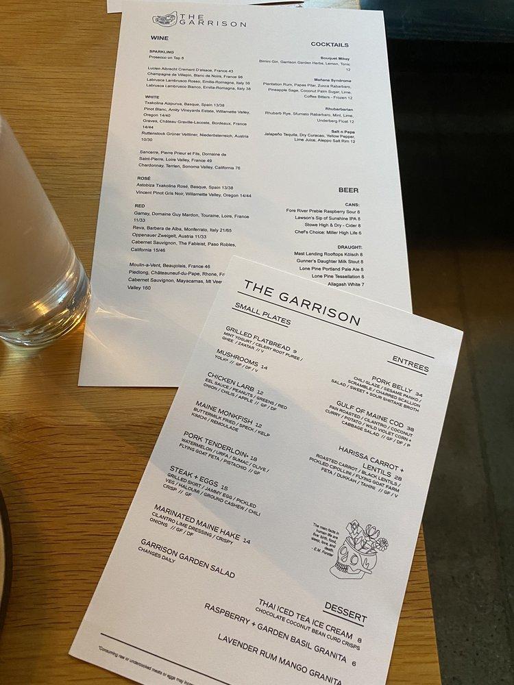 Menu at The Garrison restaurant, Yarmouth