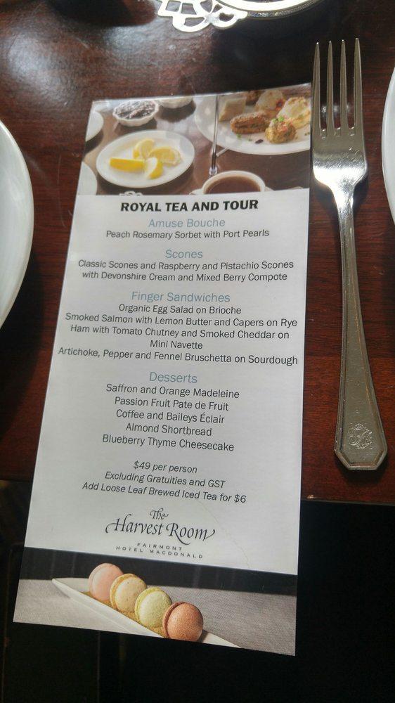 Menu at HARVEST ROOM restaurant, Edmonton, 100 St NW