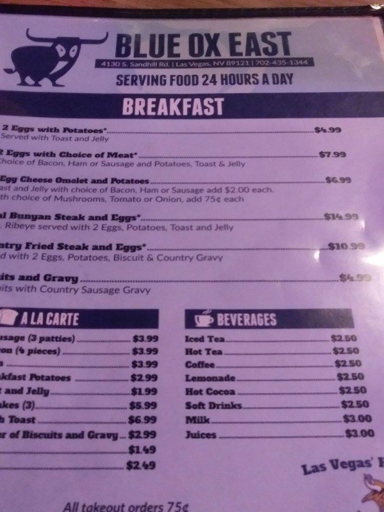Menu at Blue Ox East pub & bar, Las Vegas