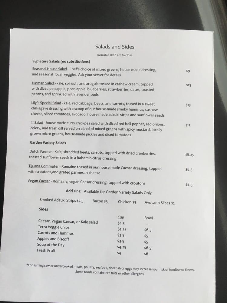 Menu at Chimera Cafe, Tulsa