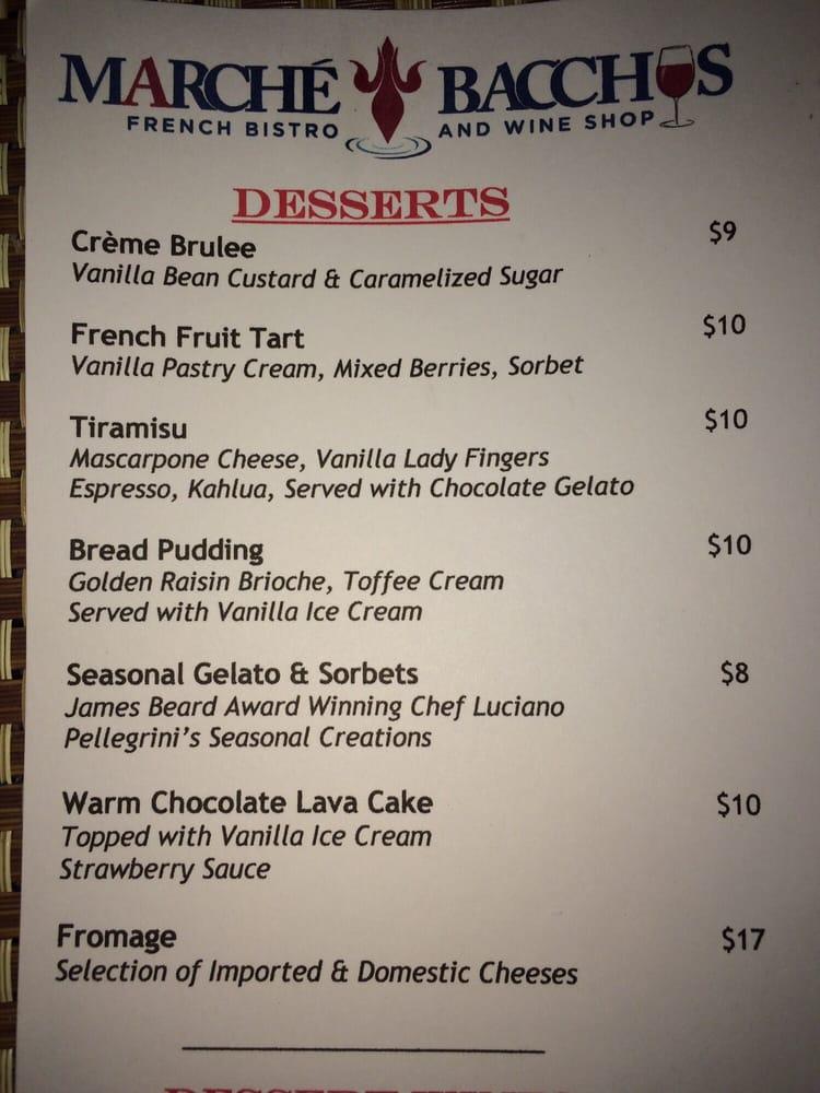 Menu at Marché Bacchus pub & bar, Las Vegas