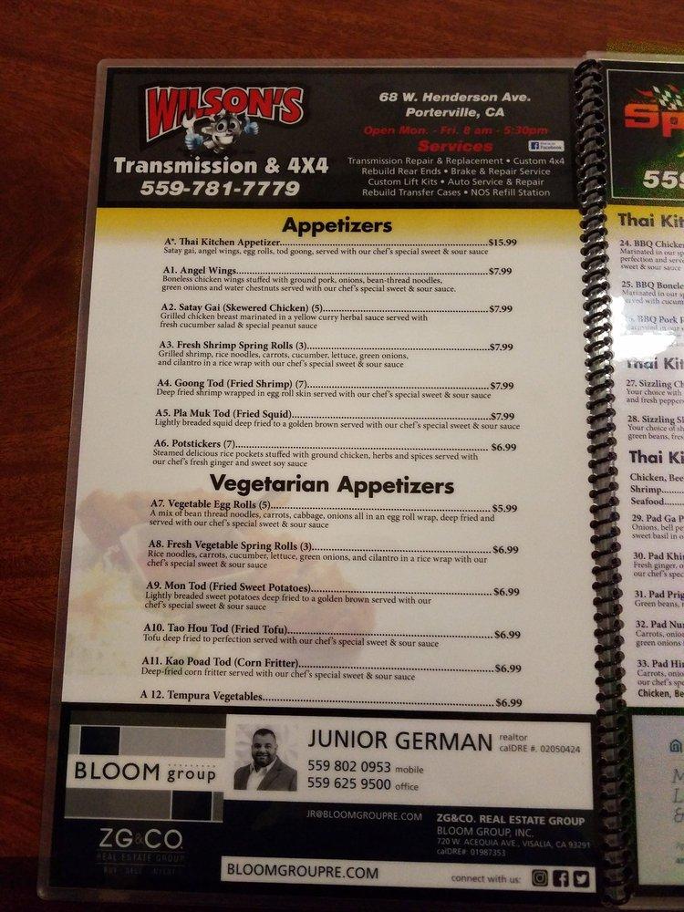 Menu at Thai Kitchen restaurant, Porterville