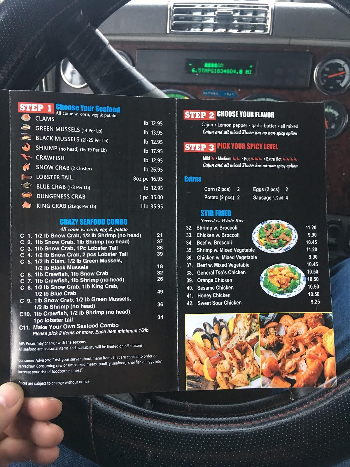 Menu at crazy crab restaurant, Lansing